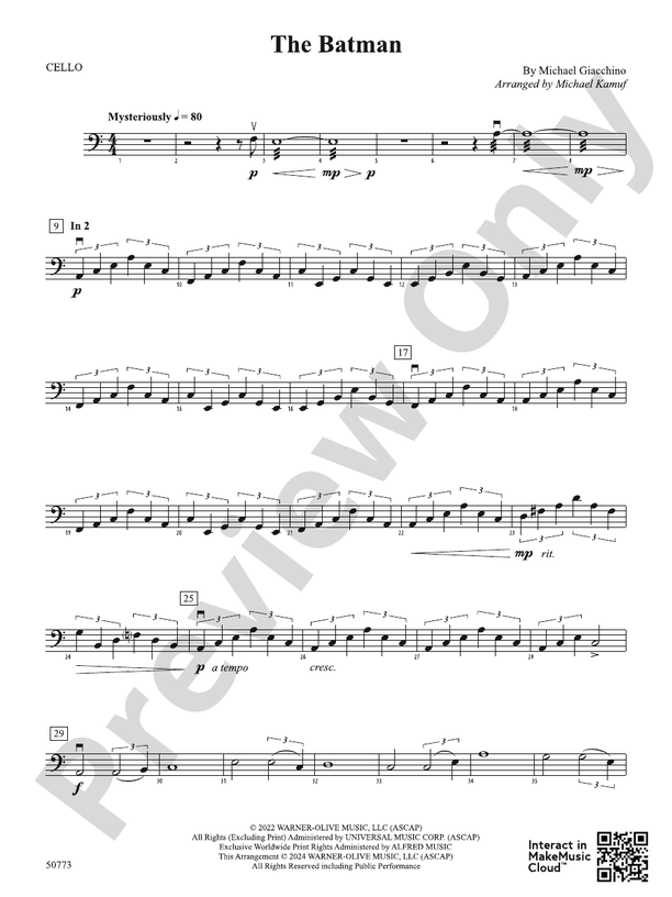 The Batman: Cello: Cello Part - Digital Sheet Music Download