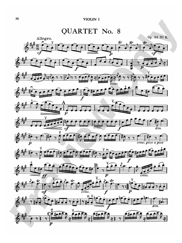 Boccherini: Nine Selected String Quartets: String Quartet No. 8 (Violin I) Part - Digital Sheet ...