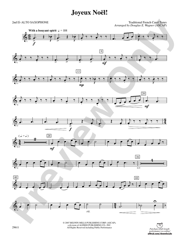 Joyeux Noël!: 2nd E-flat Alto Saxophone: 2nd E-flat Alto Saxophone Part - Digital Sheet Music ...