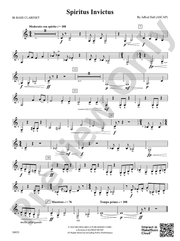 Spiritus Invictus: B-flat Bass Clarinet: B-flat Bass Clarinet Part ...