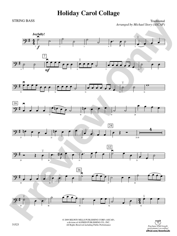 Holiday Carol Collage: String Bass: String Bass Part - Digital Sheet ...