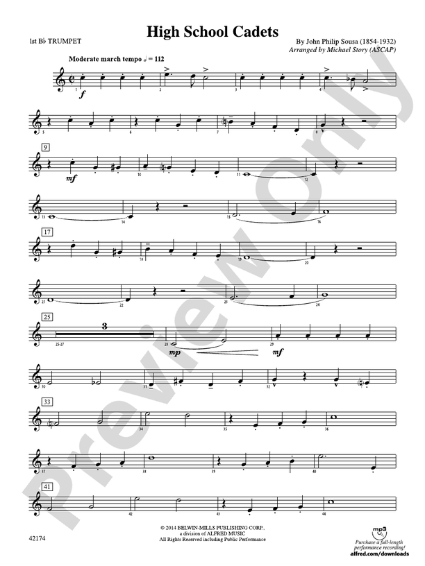 High School Cadets: 1st B-flat Trumpet: 1st B-flat Trumpet Part - Digital Sheet Music Download