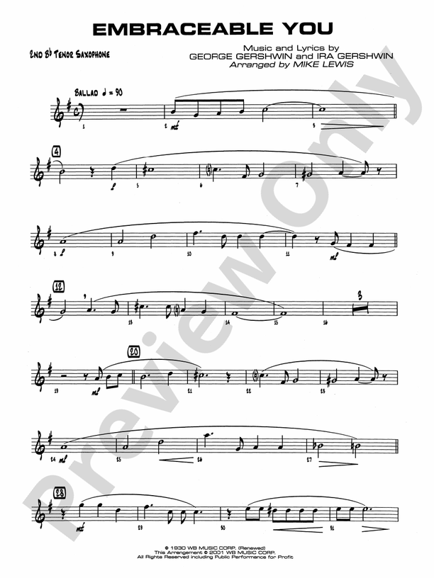 Embraceable You: 2nd B-flat Tenor Saxophone: 2nd B-flat Tenor Saxophone Part - Digital Sheet ...