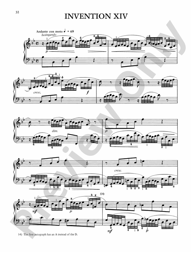 Bach: Two and Three-Part Inventions (Ed. Hans Bischoff): Invention XIV ...