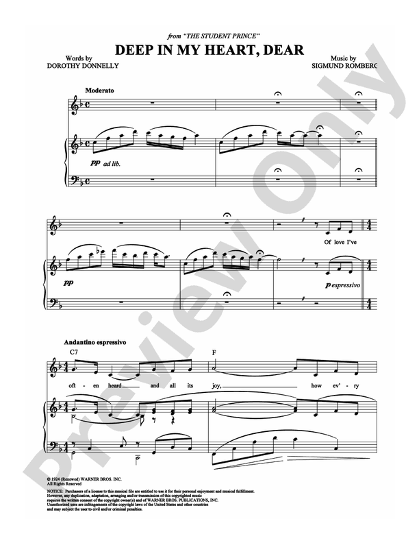 Deep In My Heart, Dear: Piano/Vocal/Chords: Sigmund Romberg - Digital Sheet Music Download