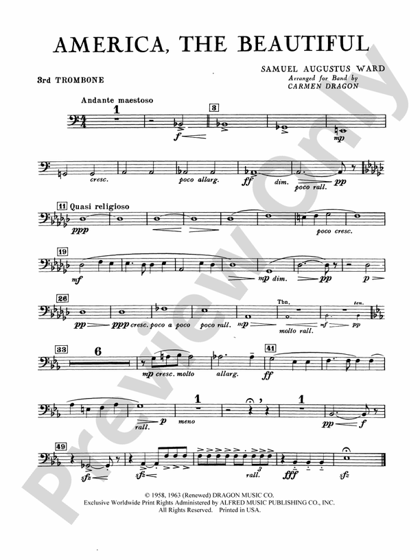 America the Beautiful: 3rd Trombone: 3rd Trombone Part - Digital Sheet ...