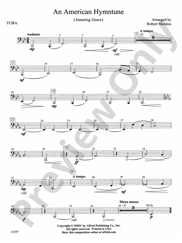 An American Hymntune (Amazing Grace): Tuba: Tuba Part - Digital Sheet ...