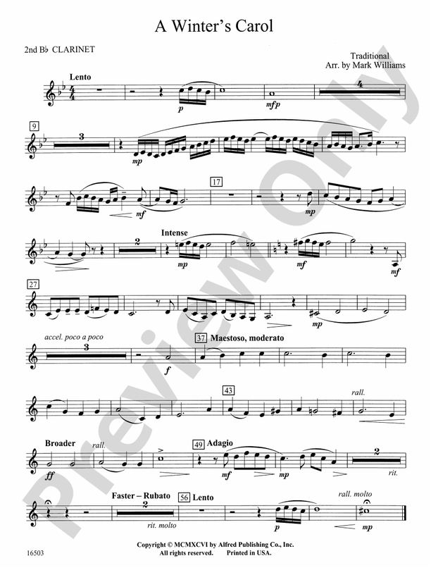A Winter's Carol: 2nd B-flat Clarinet: 2nd B-flat Clarinet Part ...