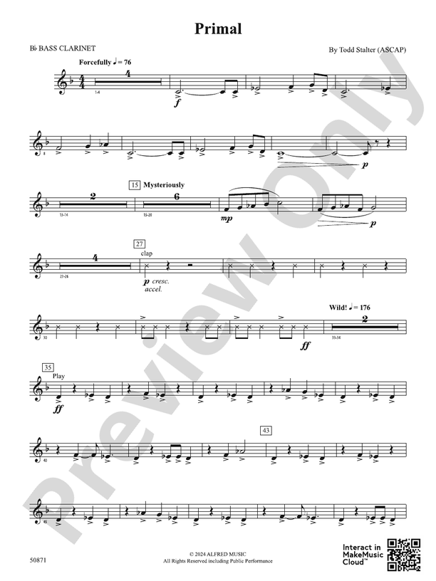 Primal: B-flat Bass Clarinet: B-flat Bass Clarinet Part - Digital Sheet ...