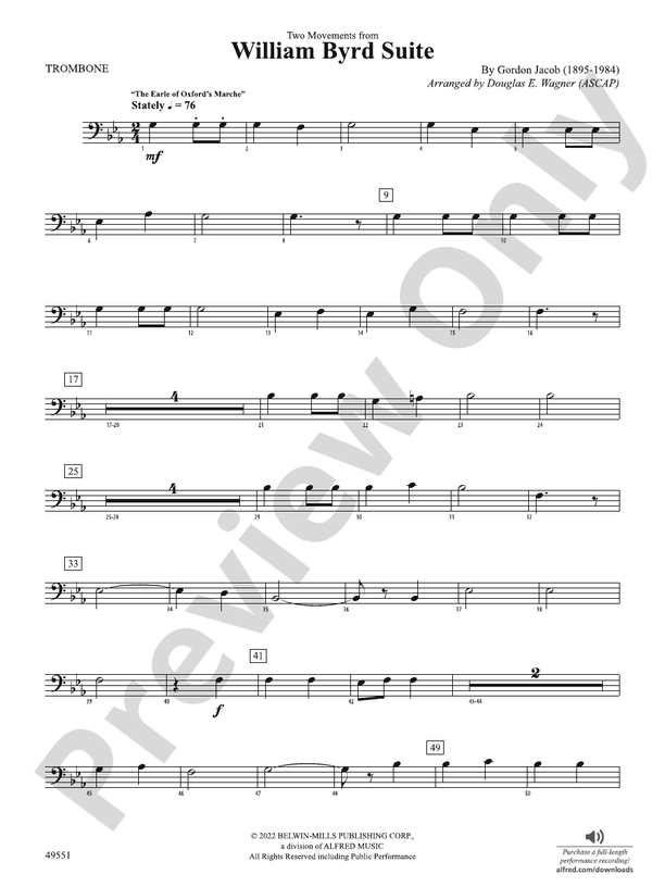 Two Movements from William Byrd Suite: 1st Trombone: 1st Trombone Part ...