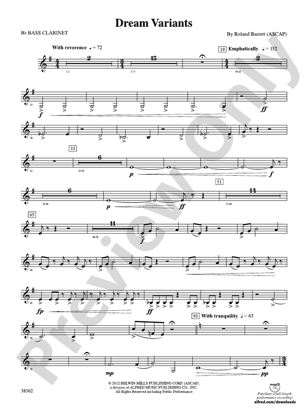 Dream Variants: B-flat Bass Clarinet: B-flat Bass Clarinet Part - Digital Sheet Music Download