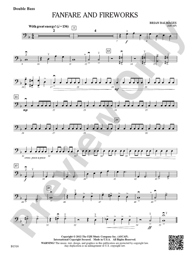 Fanfare and Fireworks: Double Bass: Double Bass Part: Brian Balmages ...