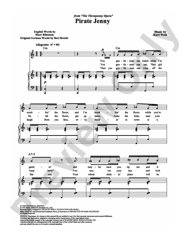 Pirate Jenny: Piano/Vocal/Chords: Lotte Lenya - Digital Sheet Music ...