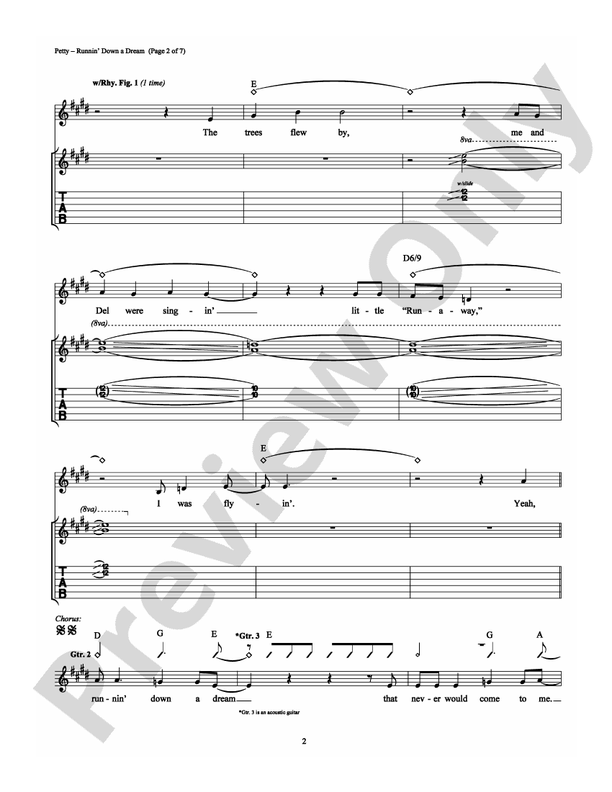Runnin' Down a Dream: Guitar TAB: Tom Petty - Digital Sheet Music Download