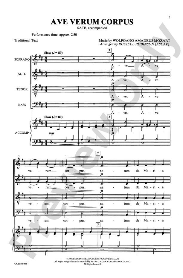 Ave Verum Corpus: SATB Choral Octavo: Wolfgang Amadeus Mozart - Digital ...