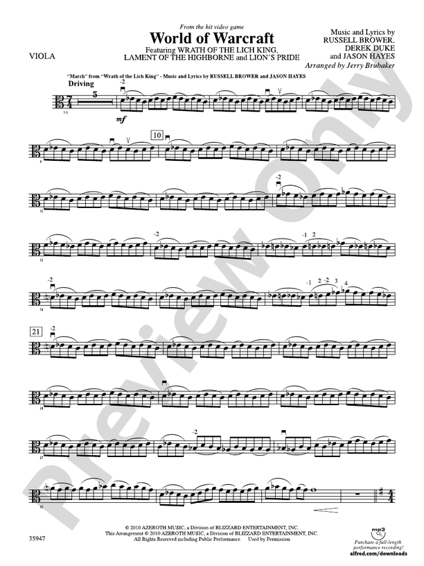 World of Warcraft: Viola: Viola Part - Digital Sheet Music Download
