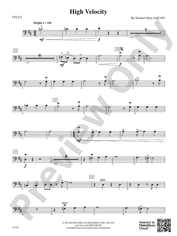 High Velocity: Cello: Cello Part - Digital Sheet Music Download