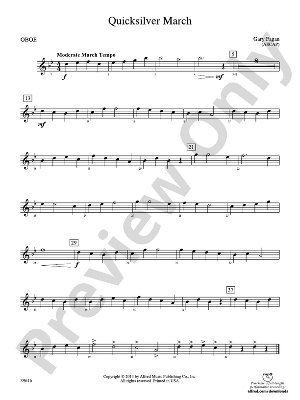 Quicksilver March: Oboe: Oboe Part - Digital Sheet Music Download