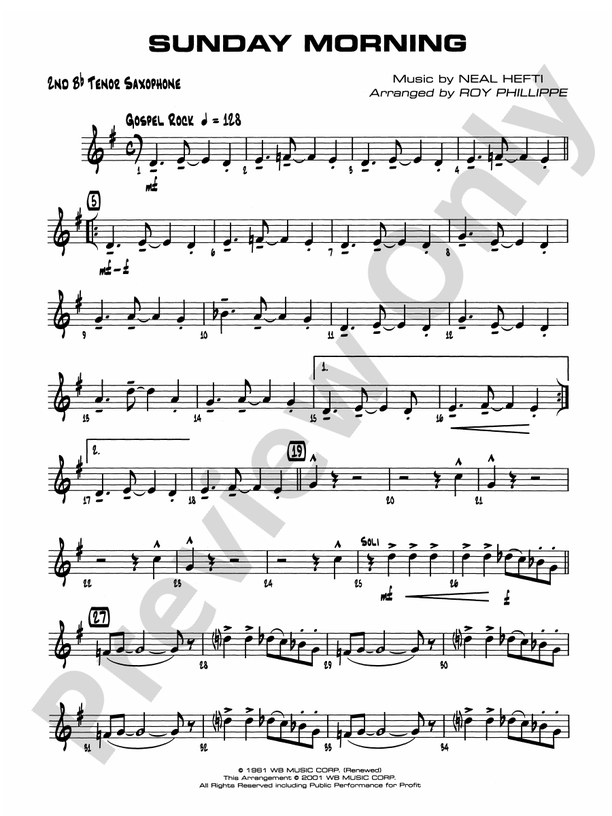 Sunday Morning: 2nd B-flat Tenor Saxophone: 2nd B-flat Tenor Saxophone Part - Digital Sheet ...