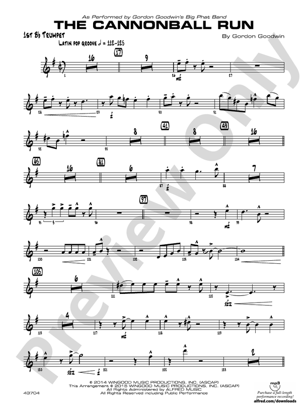 The Cannonball Run: 1st B-flat Trumpet: 1st B-flat Trumpet Part ...