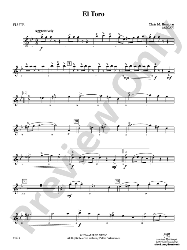 El Toro: Flute: Flute Part - Digital Sheet Music Download
