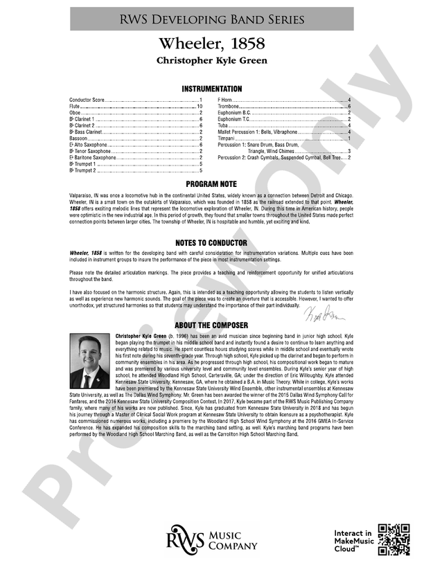 Wheeler, 1858: Concert Band Conductor Score & Parts: Christopher Kyle ...