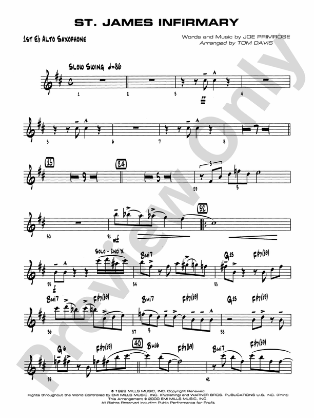St James Infirmary E Flat Alto Saxophone E Flat Alto Saxophone Part