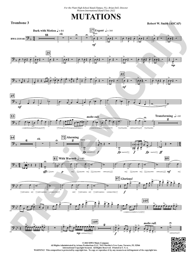 Mutations: 3rd Trombone: 3rd Trombone Part: Robert W. Smith - Digital Sheet Music Download