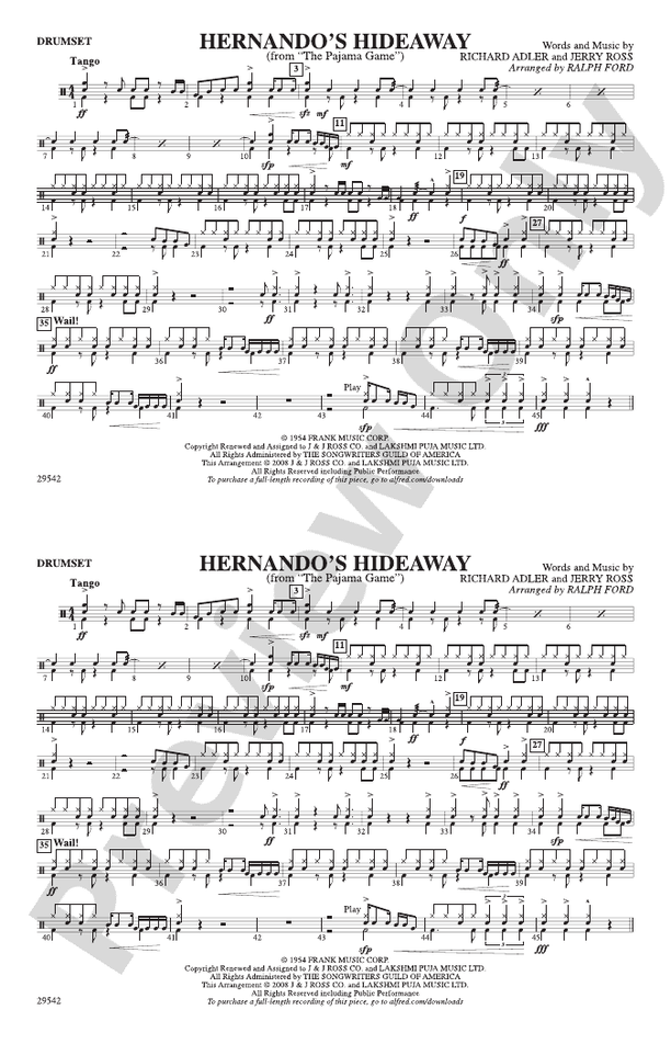 Hernando's Hideaway: Drumset: Drumset Part - Digital Sheet Music Download