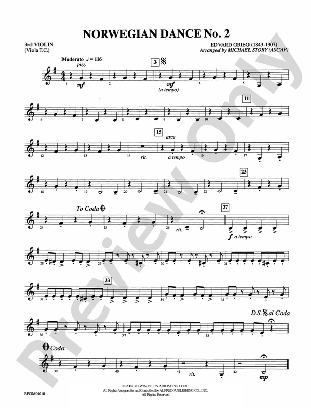 Norwegian Dance No. 2: 3rd Violin (Viola [TC]): 3rd Violin (Viola [TC ...