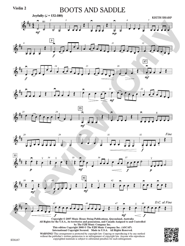Boots and Saddle: Violin 2: Violin 2 Part: Keith Sharp - Digital Sheet ...