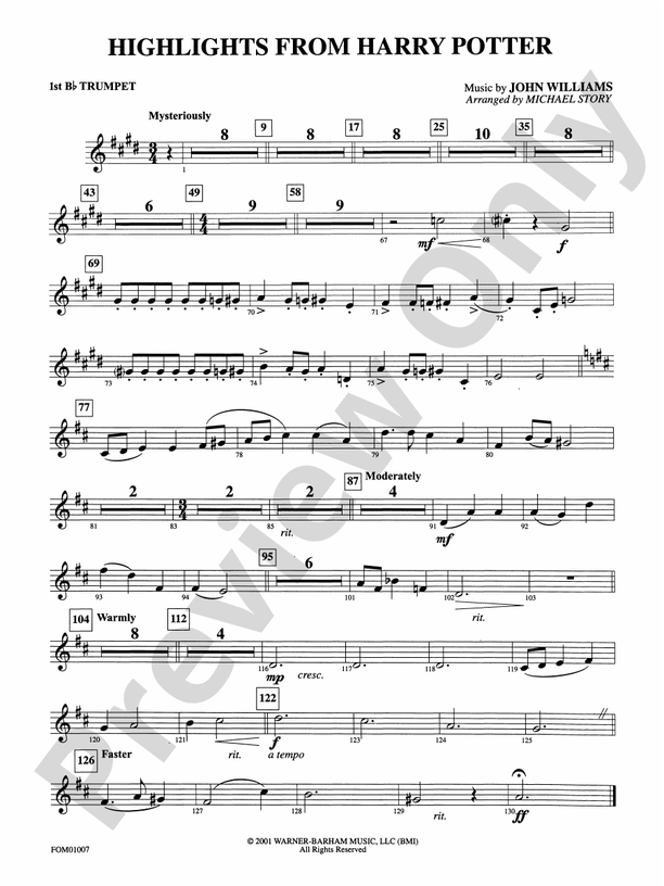 Harry Potter, Highlights from: 1st B-flat Trumpet: 1st B-flat Trumpet Part - Digital Sheet Music ...