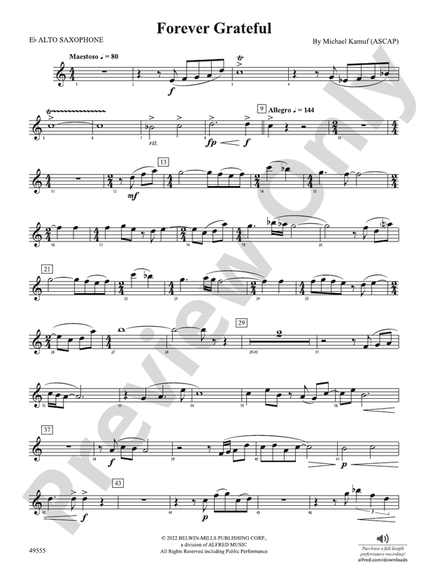 Forever Grateful: E-flat Alto Saxophone: E-flat Alto Saxophone Part ...