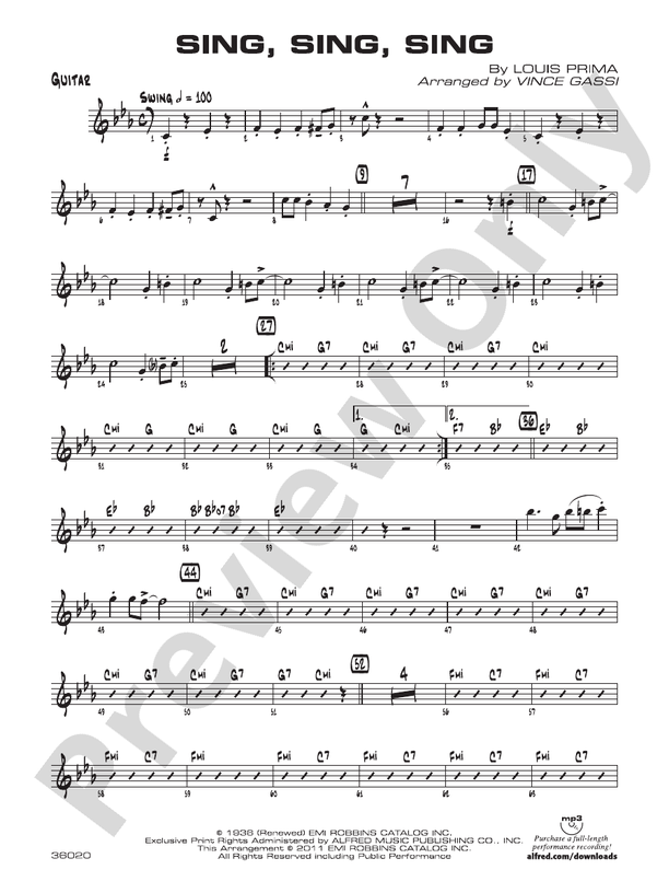 Sing, Sing, Sing: Guitar: Guitar Part - Digital Sheet Music Download