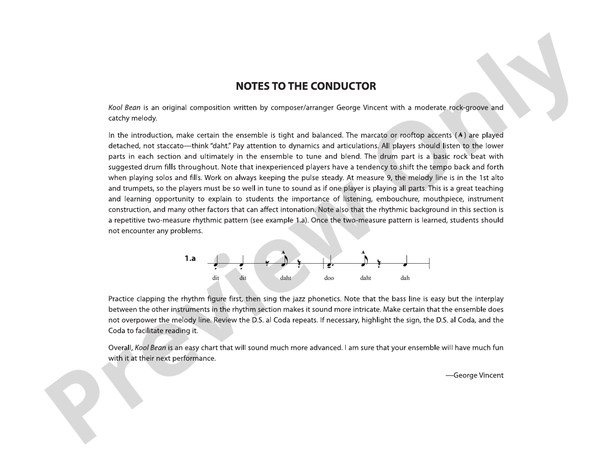 Kool Bean: Jazz Ensemble Conductor Score & Parts: George Vincent ...