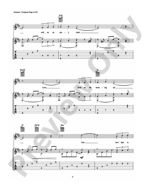 Evergreen: Guitar TAB: Barbra Streisand - Digital Sheet Music Download