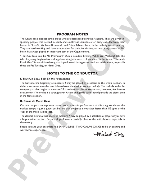 Evangeline: Two Cajun Songs: Score: Concert Band Score - Digital Sheet ...