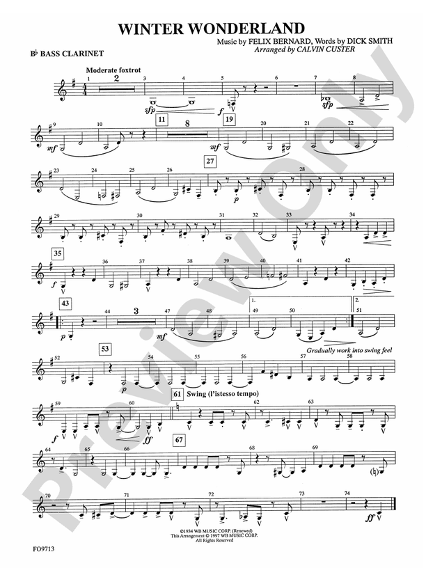 Winter Wonderland: B-flat Bass Clarinet: B-flat Bass Clarinet Part ...