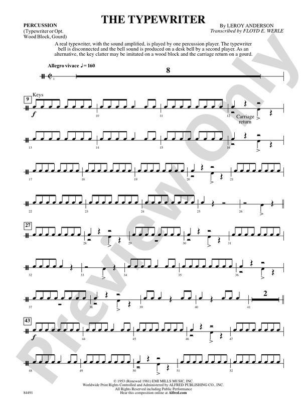 The Typewriter: 1st Percussion: 1st Percussion Part - Digital Sheet Music Download