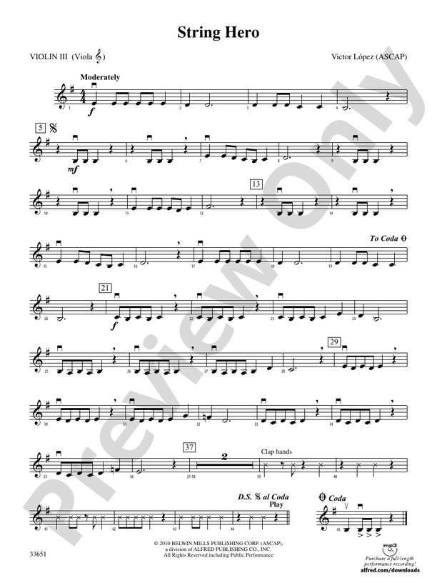 String Hero: 3rd Violin (Viola [TC]): 3rd Violin (Viola [TC]) Part - Digital Sheet Music Download
