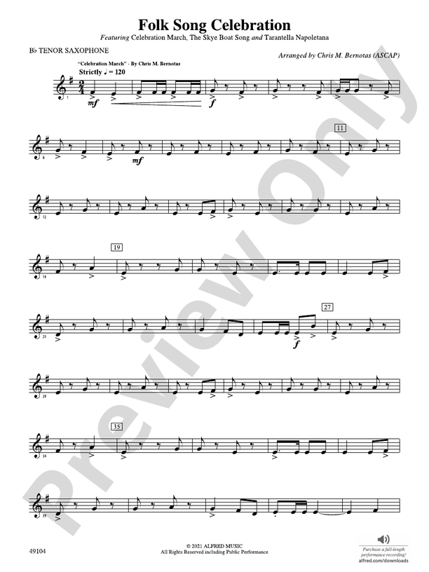 Folk Song Celebration B Flat Tenor Saxophone B Flat Tenor Saxophone