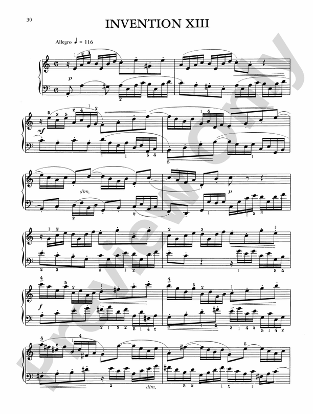 Bach: Two and Three-Part Inventions (Ed. Hans Bischoff): Invention XIII ...