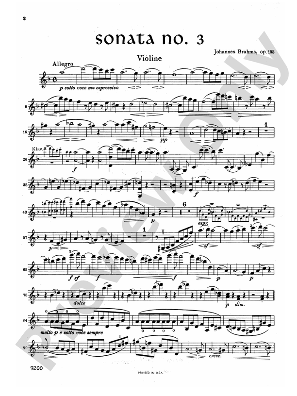 Brahms: Sonata in D Minor, Op. 108: Sonata in D Minor, Op. 108 (Violin) Part - Digital Sheet ...
