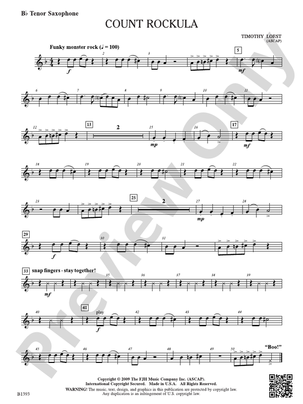 Count Rockula: B-flat Tenor Saxophone: B-flat Tenor Saxophone Part ...