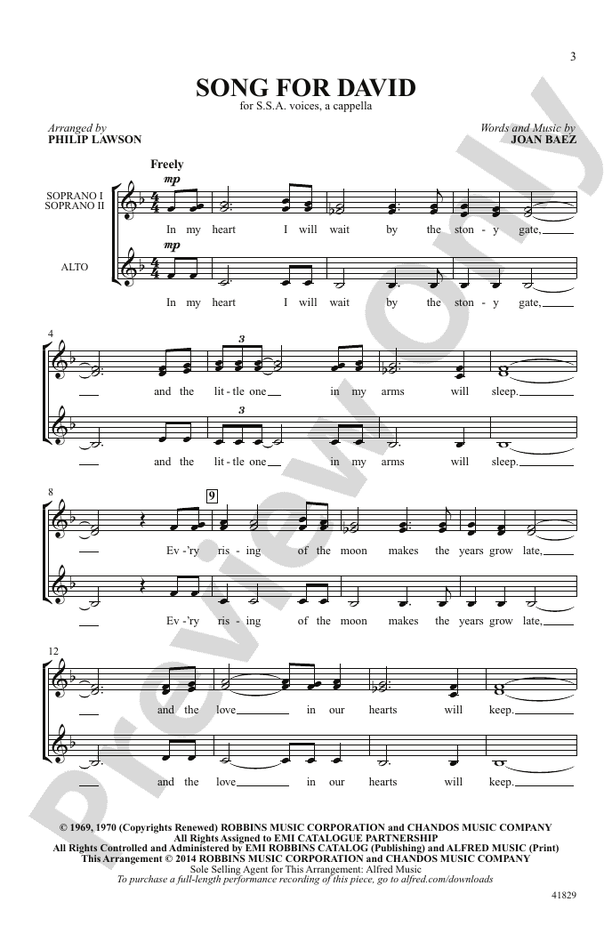 Song for David: SSA, a cappella Choral Octavo: Joan Baez - Digital ...