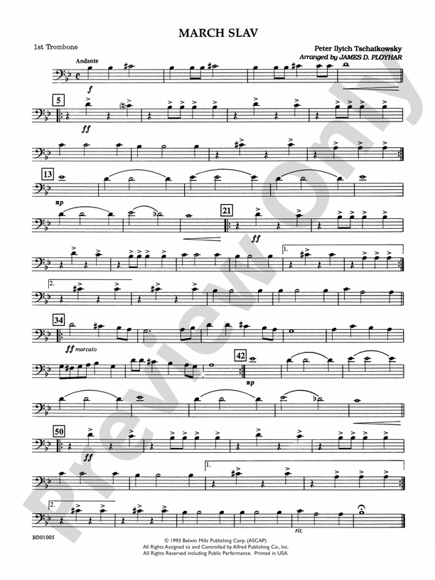 March Slav: 1st Trombone: 1st Trombone Part - Digital Sheet Music Download