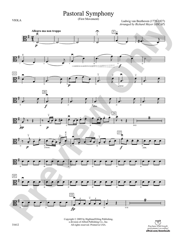 Pastoral Symphony (First Movement): Viola: Viola Part - Digital Sheet ...