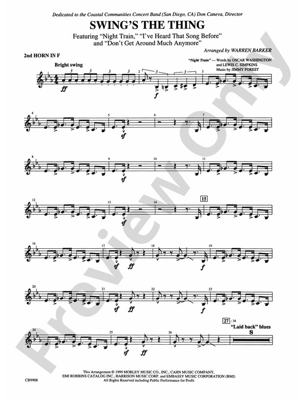 Swing's the Thing: 2nd F Horn: 2nd F Horn Part - Digital Sheet Music ...