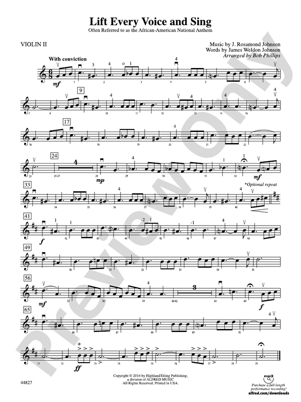 Lift Every Voice and Sing: 2nd Violin: 2nd Violin Part - Digital Sheet ...