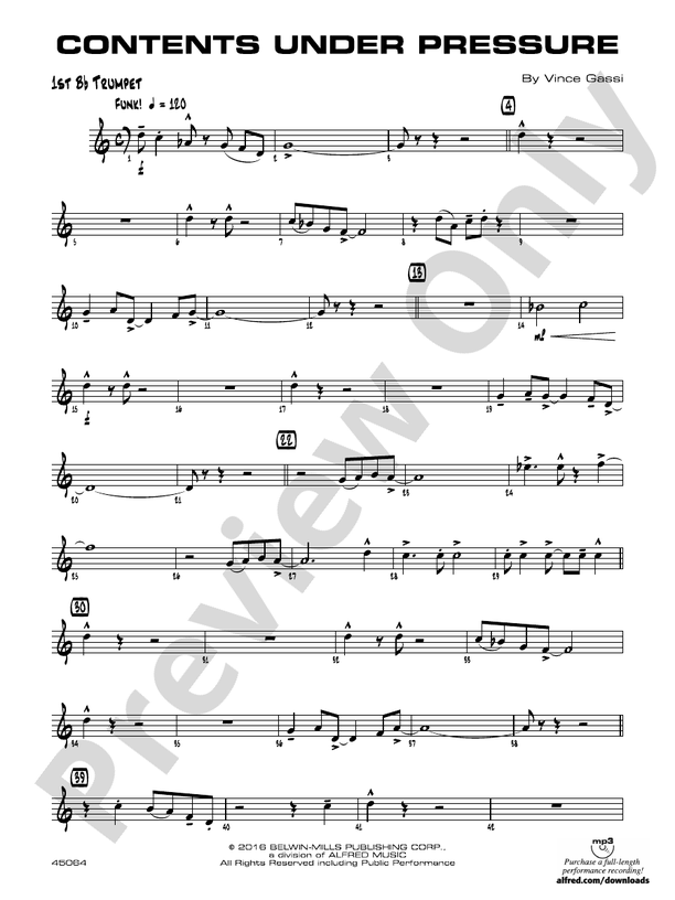 Contents Under Pressure: 1st B-flat Trumpet: 1st B-flat Trumpet Part - Digital Sheet Music Download